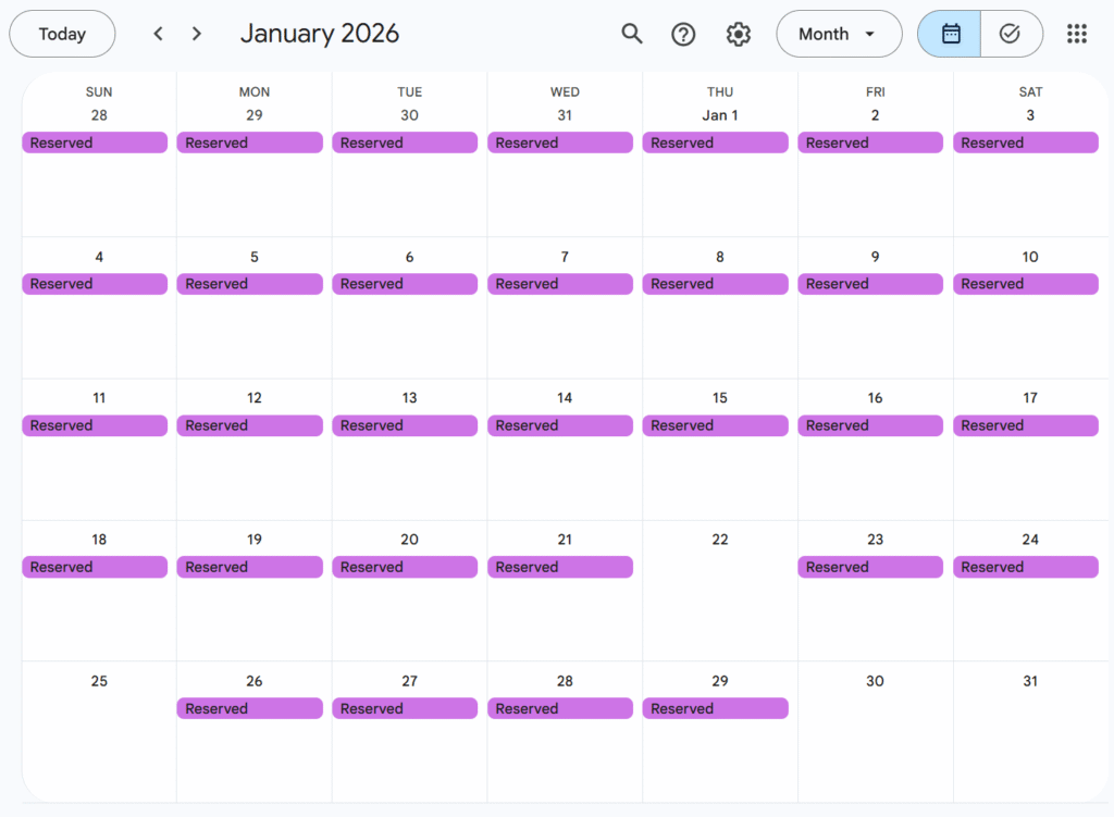 Availability Calendar – Bori Nest Tagaytay